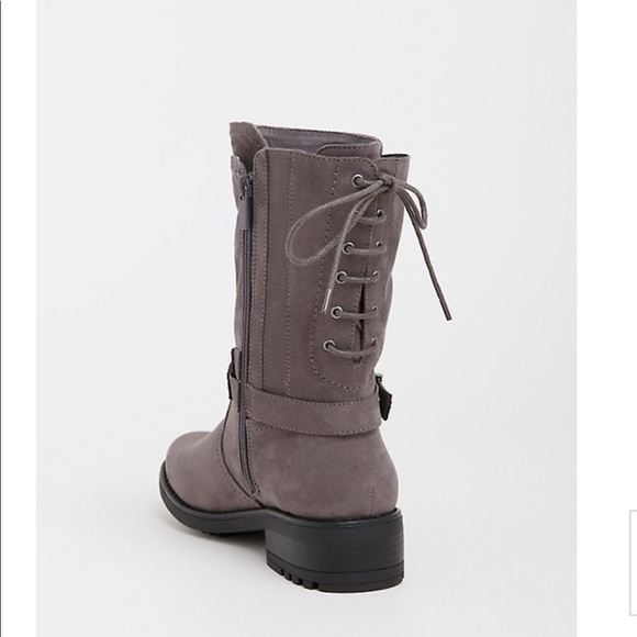 torrid | Shoes | Torrid Grey Lace Back Moto Boots | Poshmark